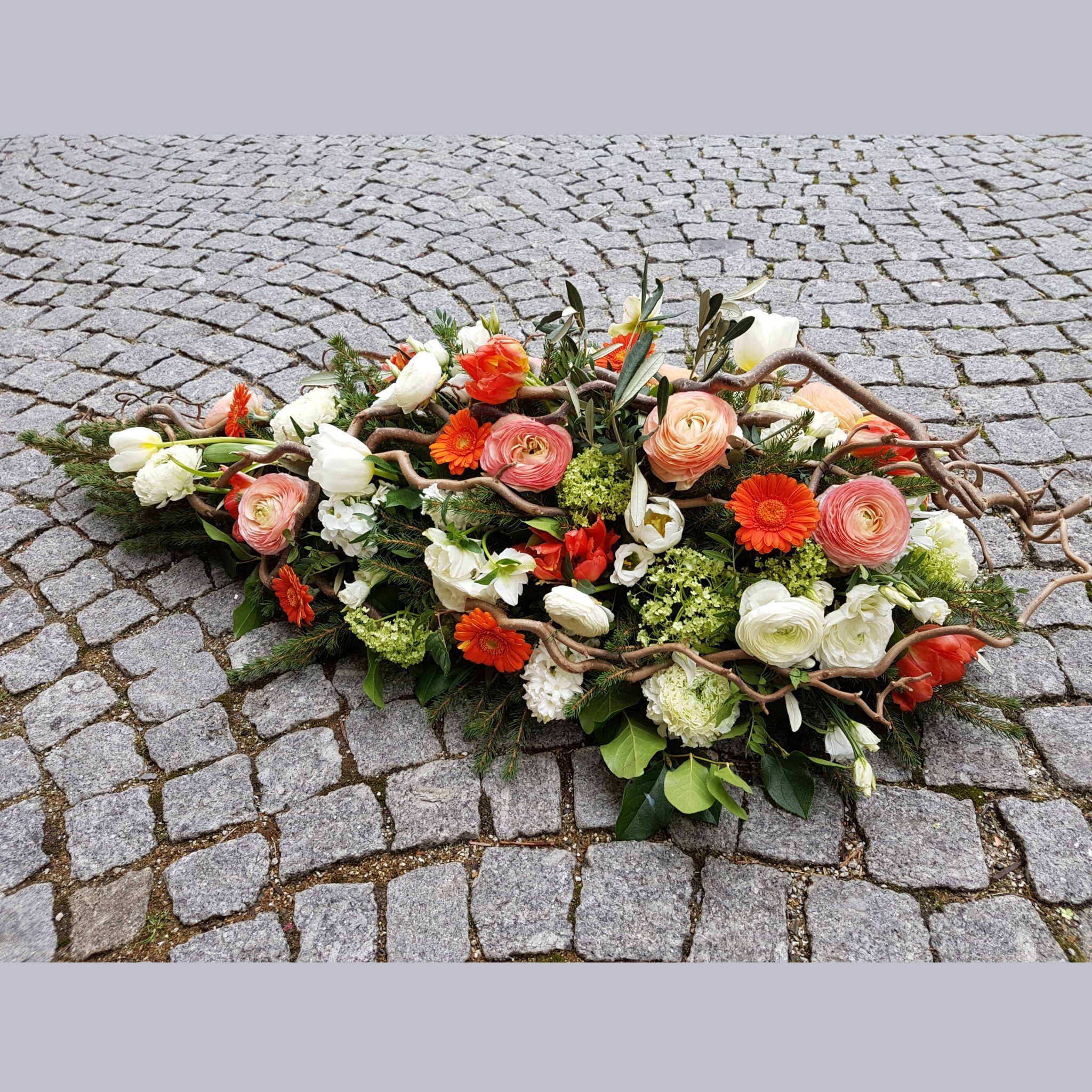 Gerbe Funéraire Orange et Blanc | Côté Naturel